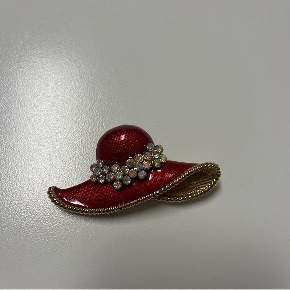 Jewelry | Vintage Red Hat Society Enamel Gold Tone Brooch Pin | Poshmark